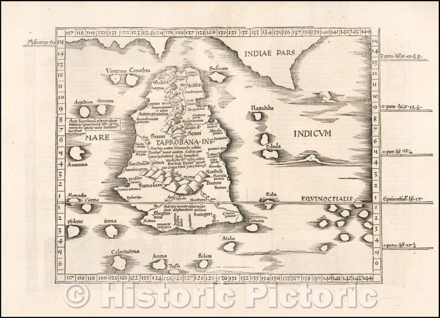 Historic Map - Tabula XII. Asiae Title on verso Sri Lanka, 1525, Loren – Historic Pictoric