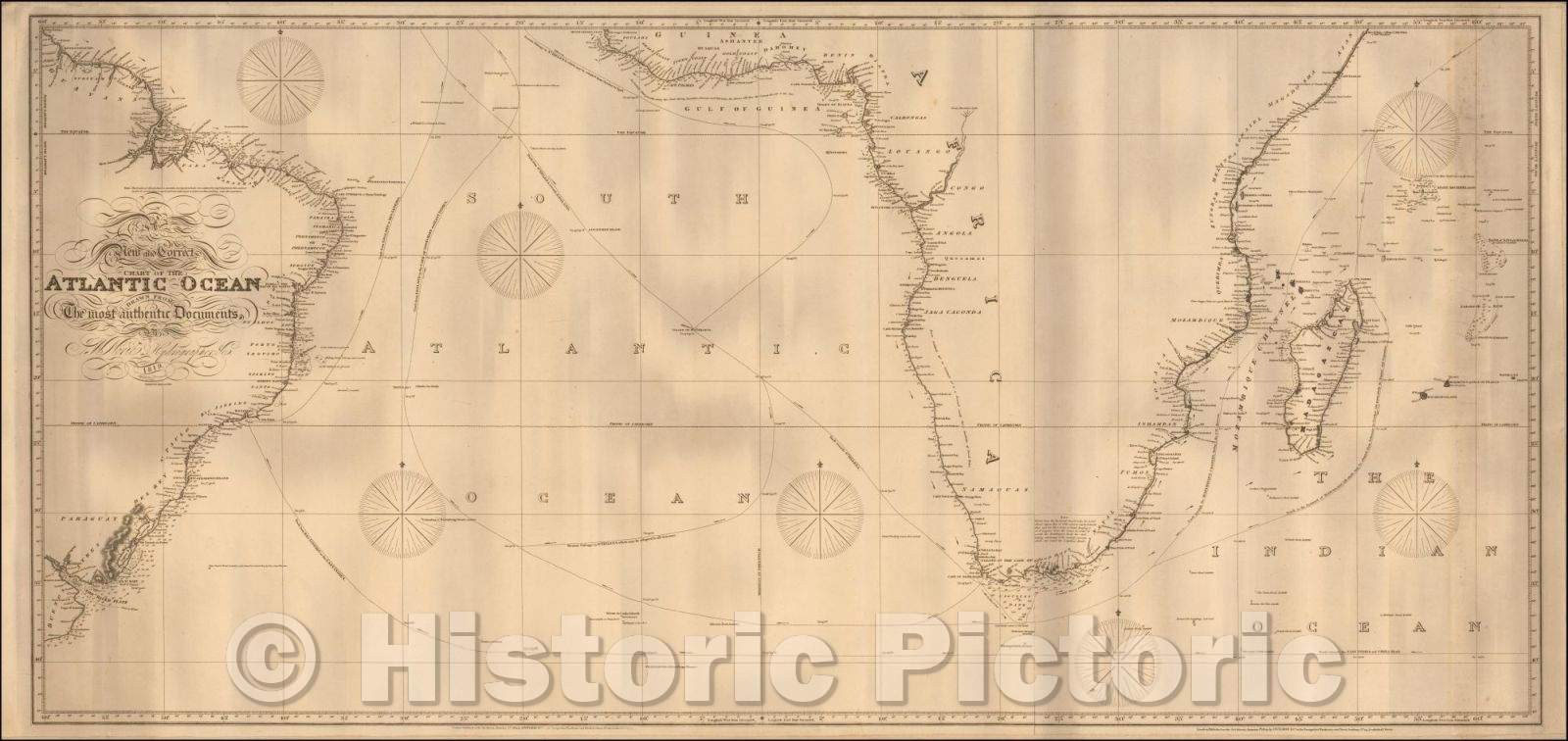 Historic Map - A New and Correct Chart of the Atlantic Ocean, 1819, Jo ...