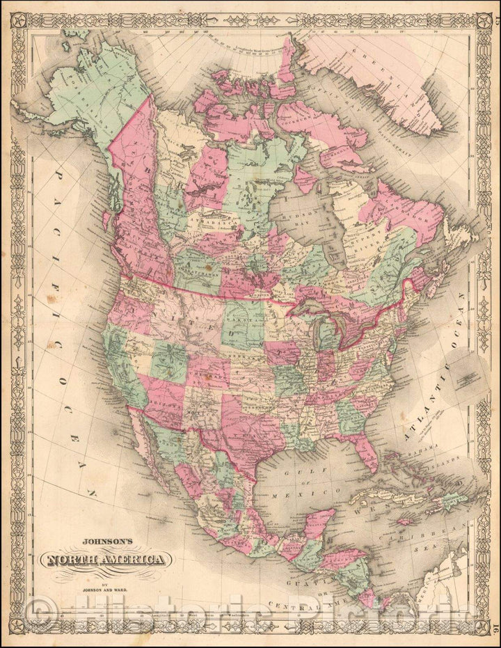 Historic Map - Johnson's North America, 1862, Benjamin P Ward - Vintag ...