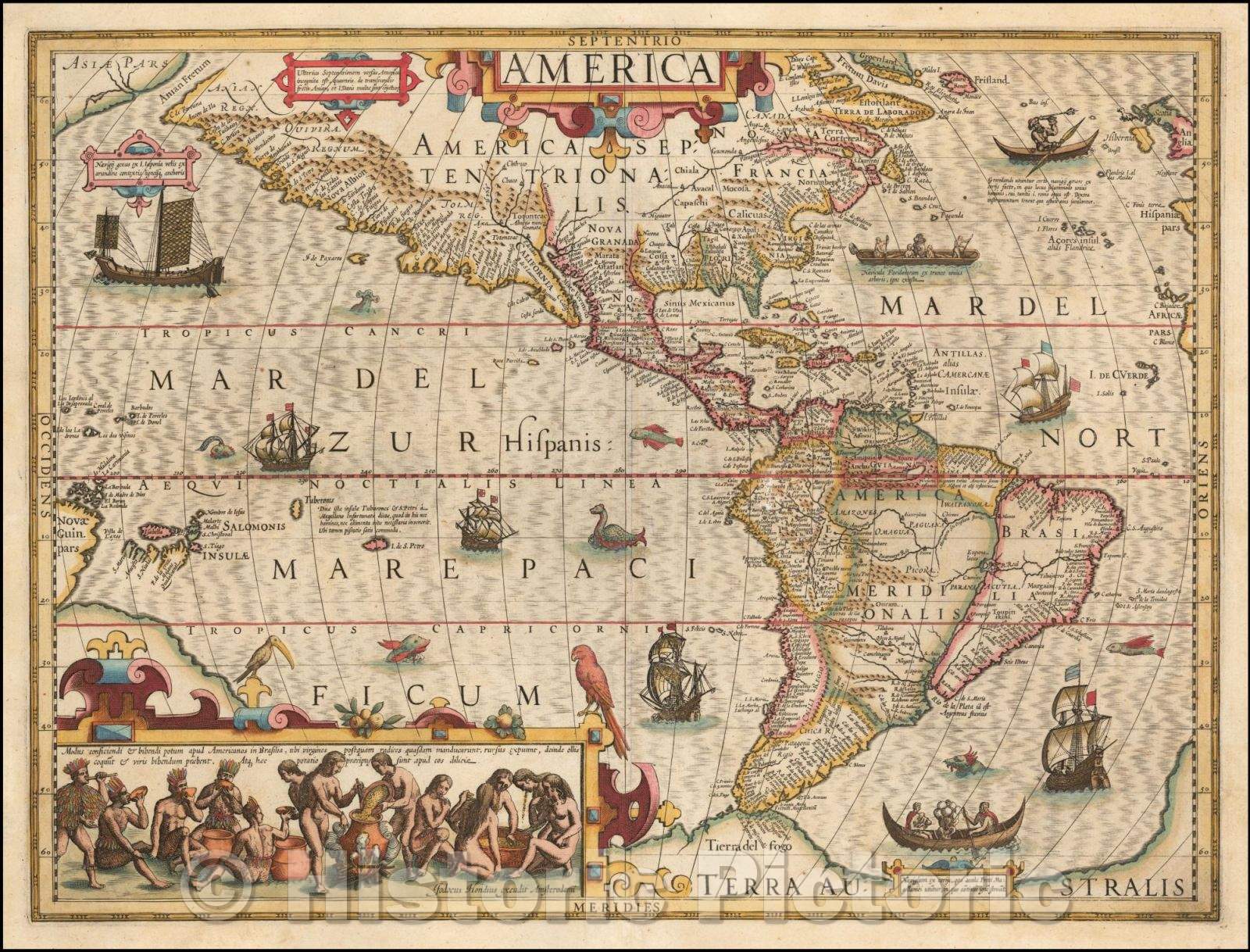 Americas Continental Map 1606 | Hondius Historical Print – Historic ...