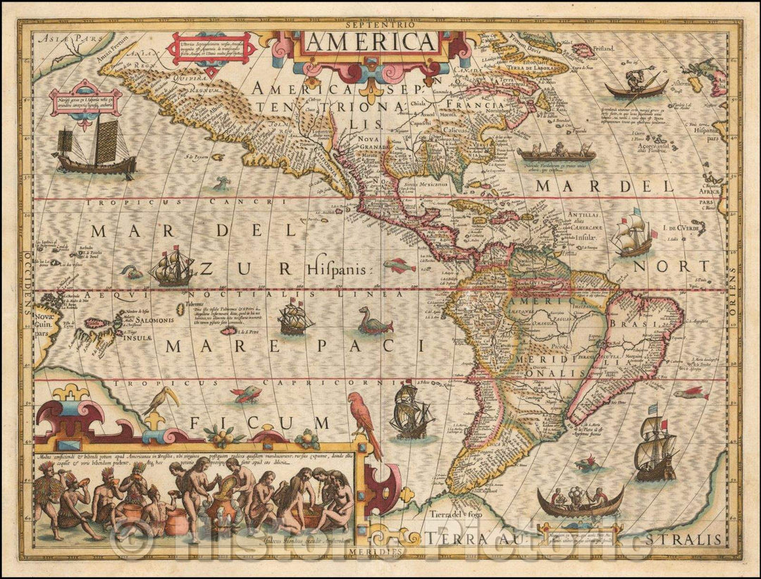 Historic Map - America, 1606, Jodocus Hondius - Vintage Wall Art ...
