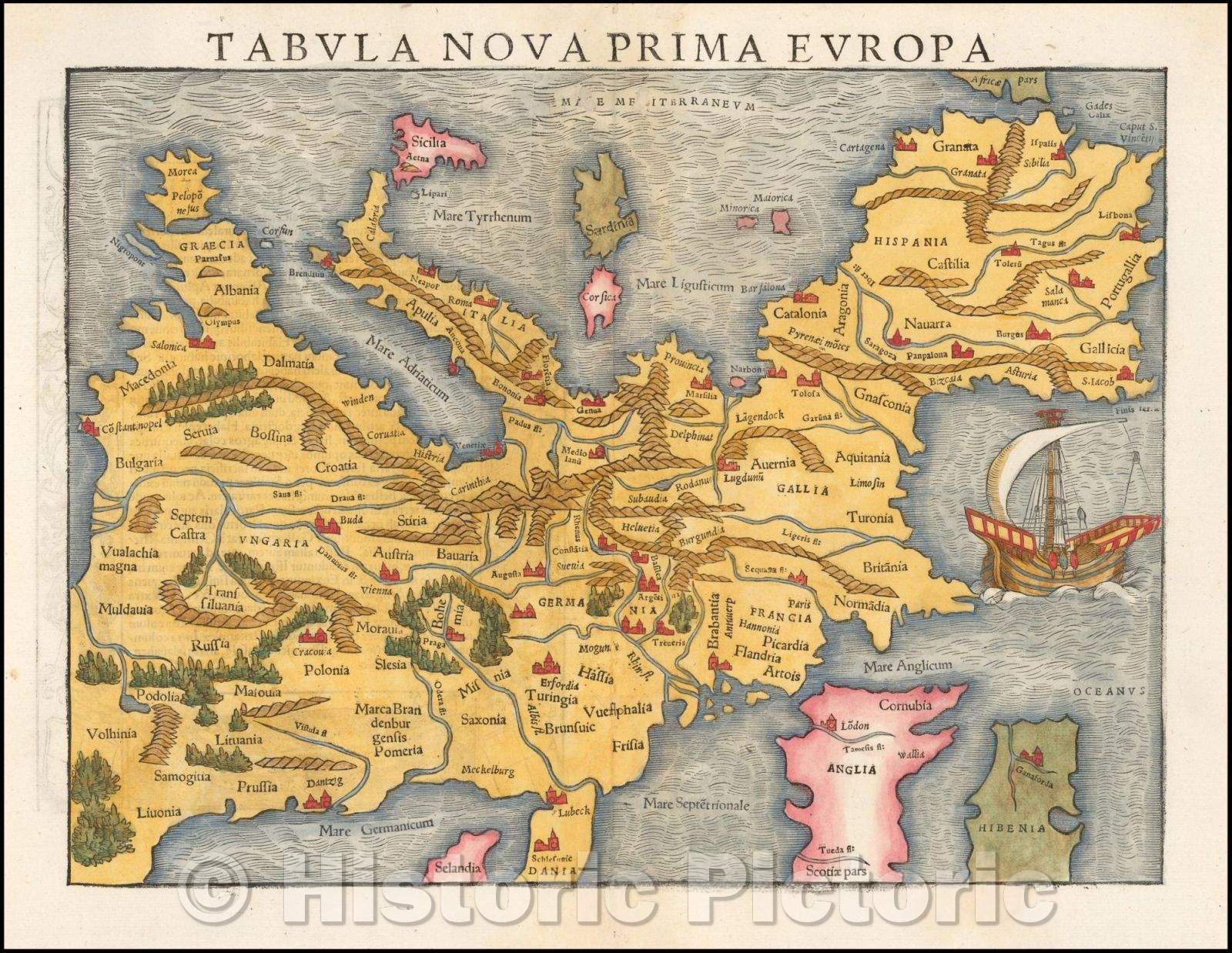 Historic Map - Europa Prima Nova Tabula, 1545, Sebastian M?nster - Vin ...