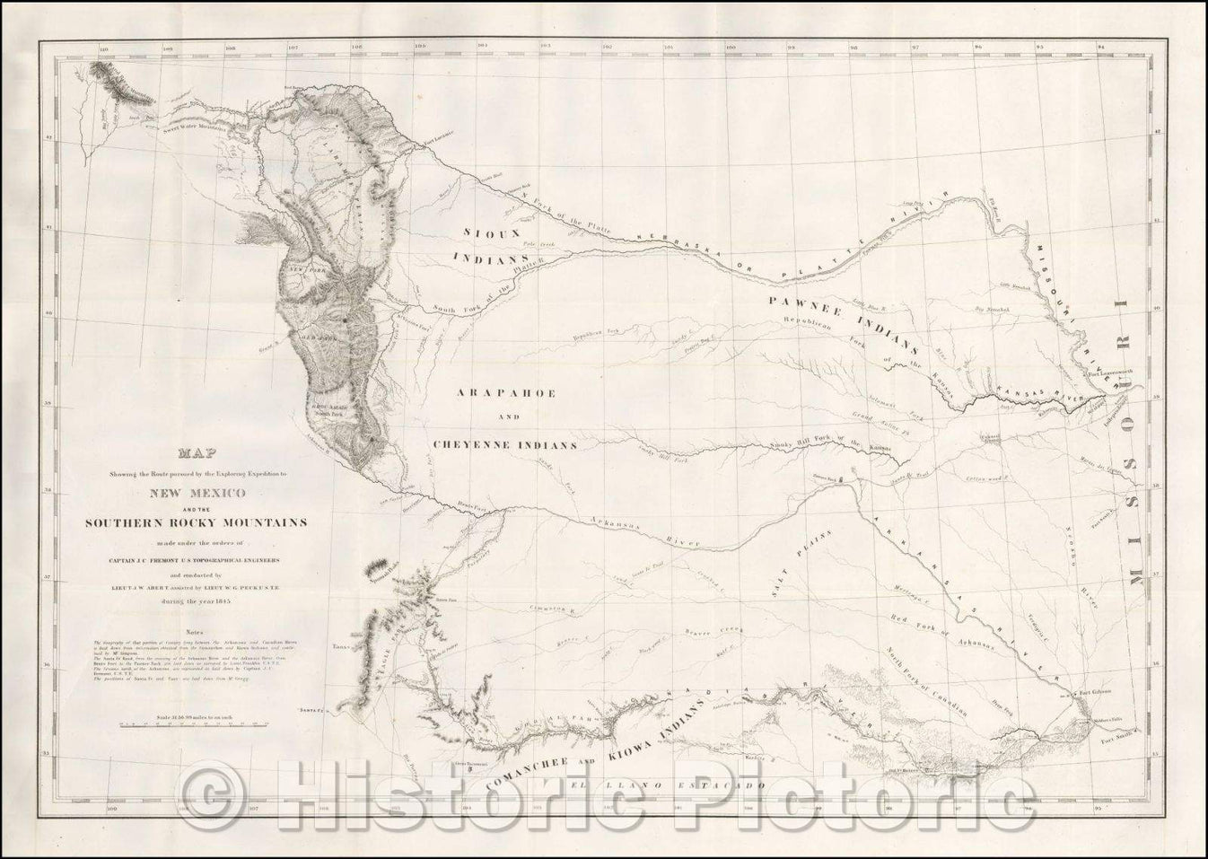 Historic Map - Map Showing the Route pursued, 1845, United States Bure ...