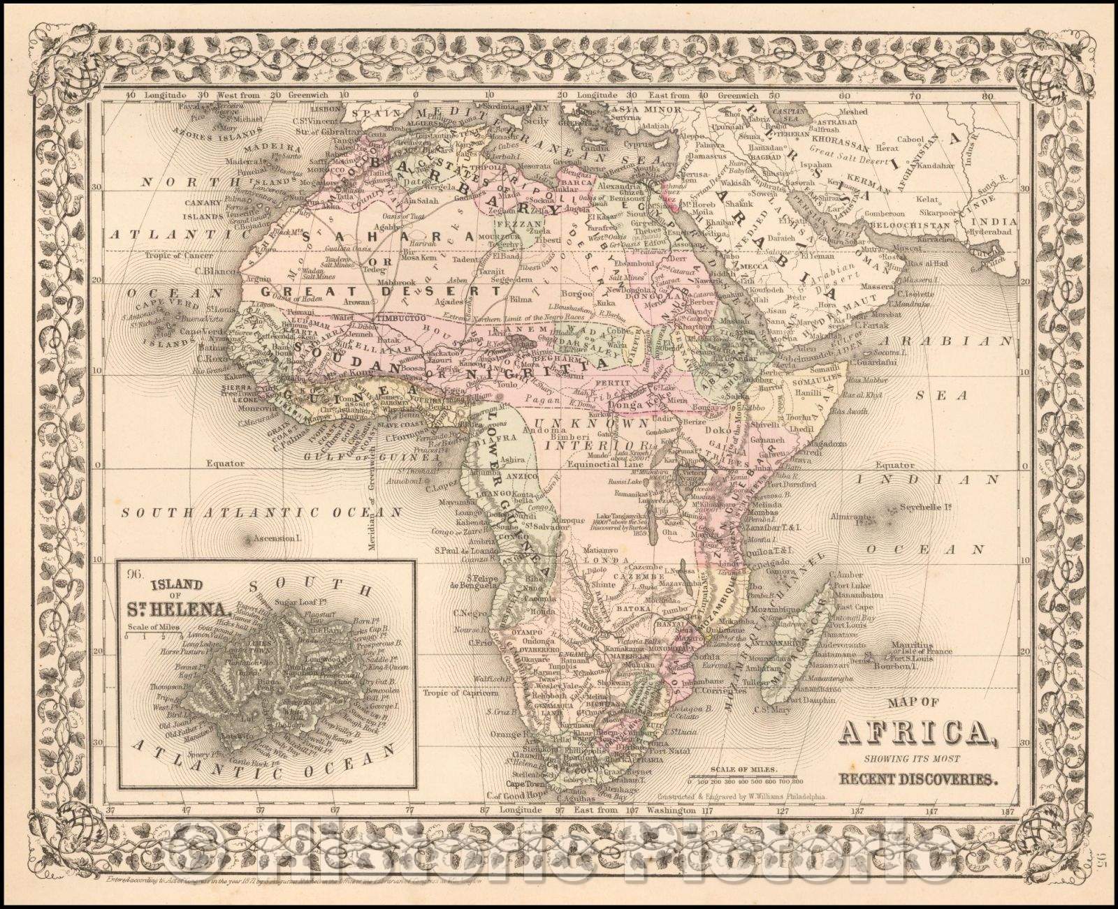 Historic Map - Map of Africa showing Its Most Recent Discoveries, 1874 ...