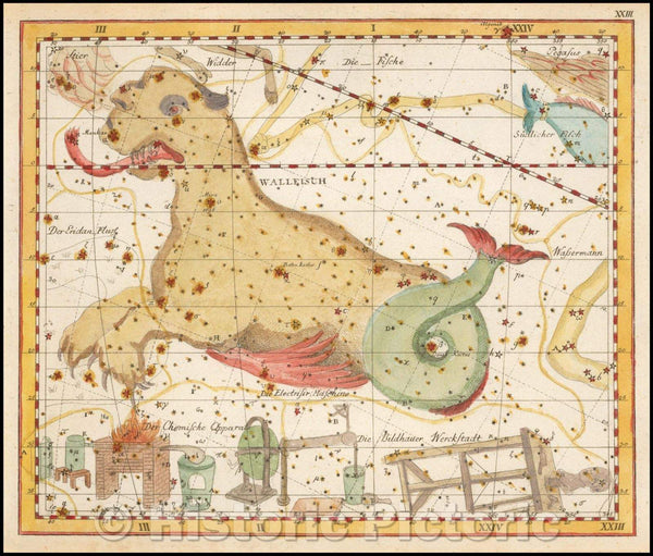 Historic Map - Wallfisch (Cetus) / Chart centered on Cetus, published ...