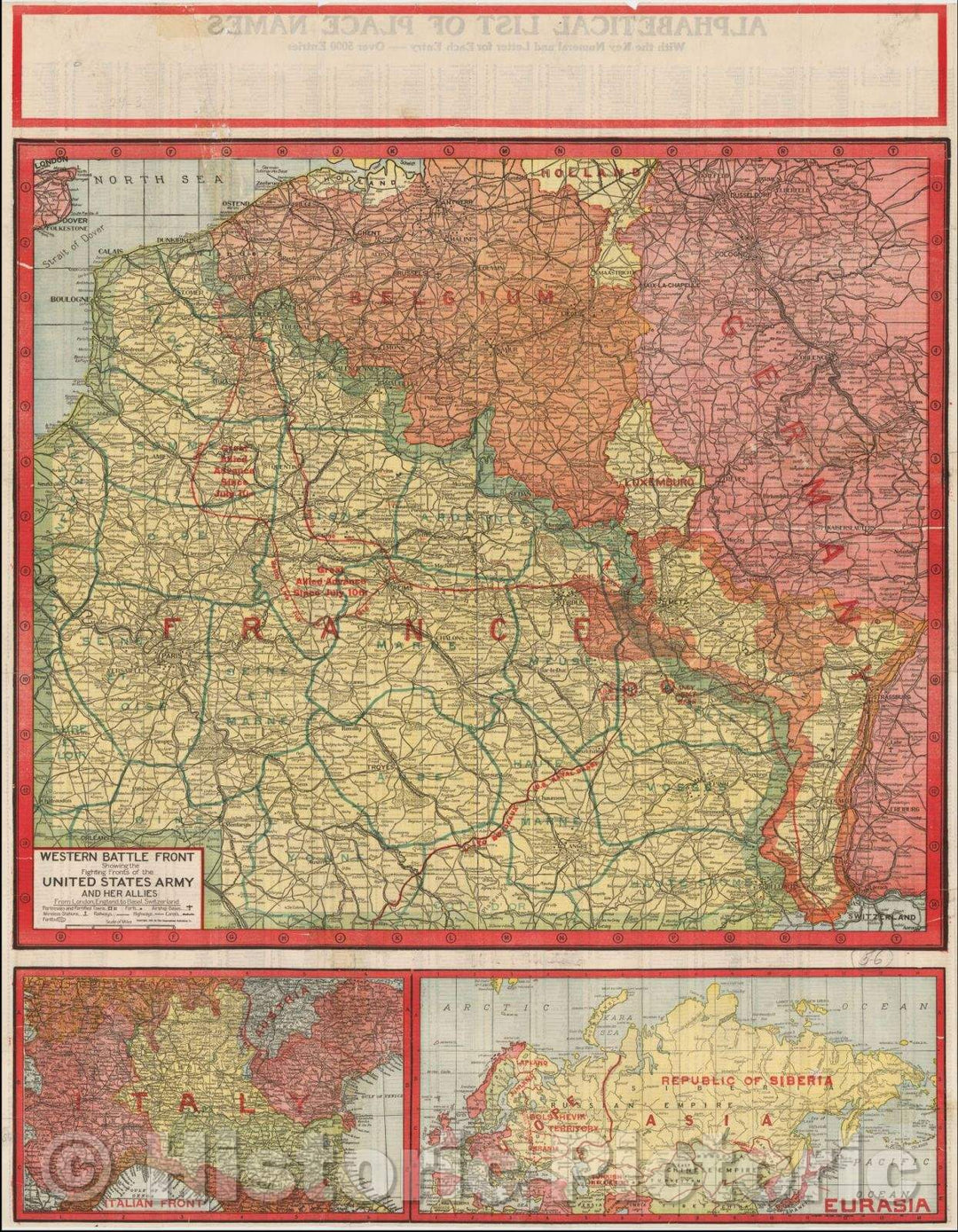 Historic Map - Western Battle Front Showing the Fighting Fronts of the ...