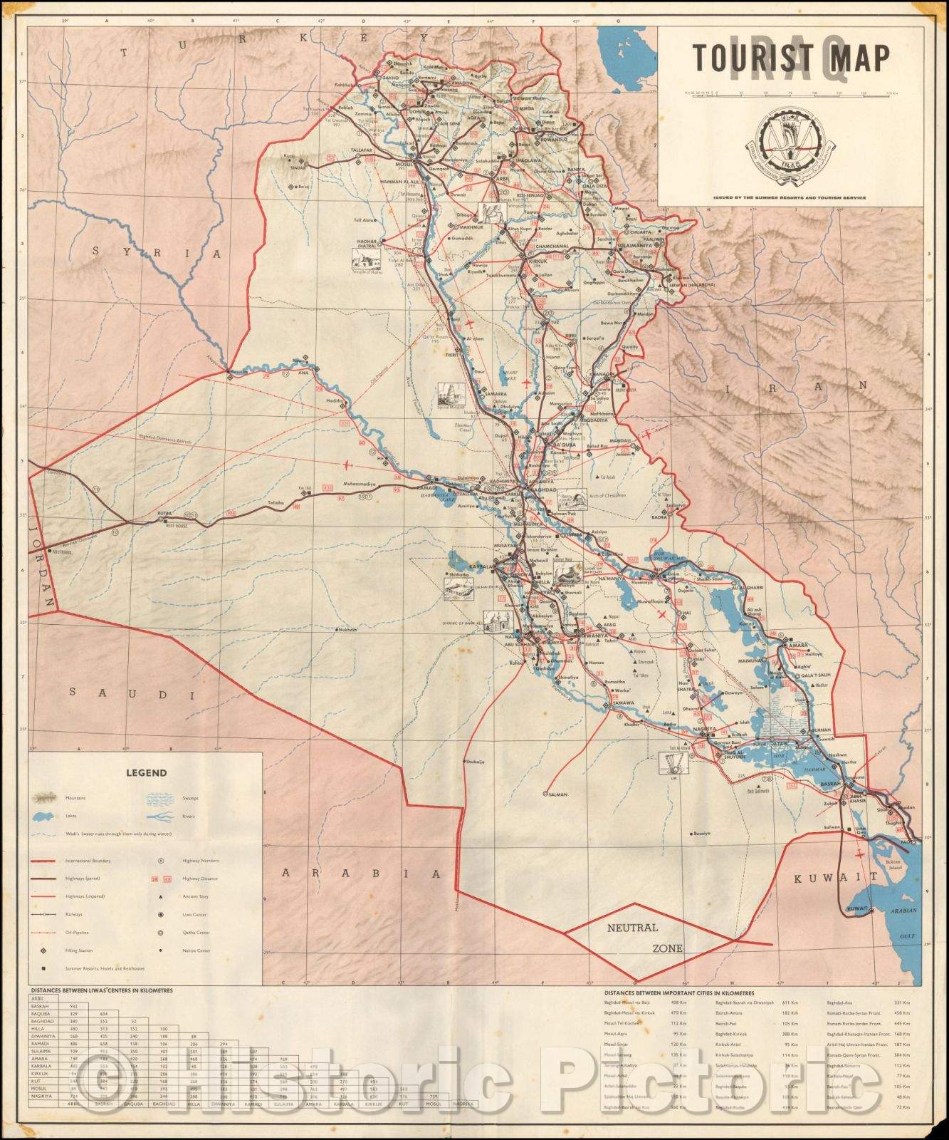 Historic Map - Iraq Tourist Map Issued, 1972, - Vintage Wall Art ...