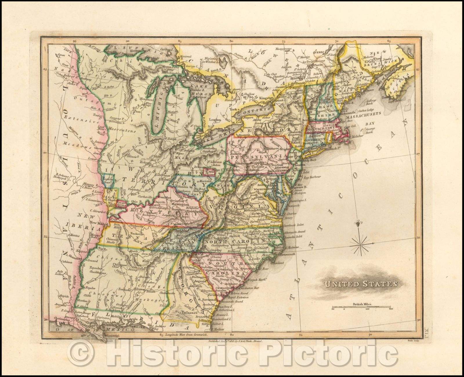 Historic Map - United States (shows Franklinia), 1813, S & G Neele - V ...