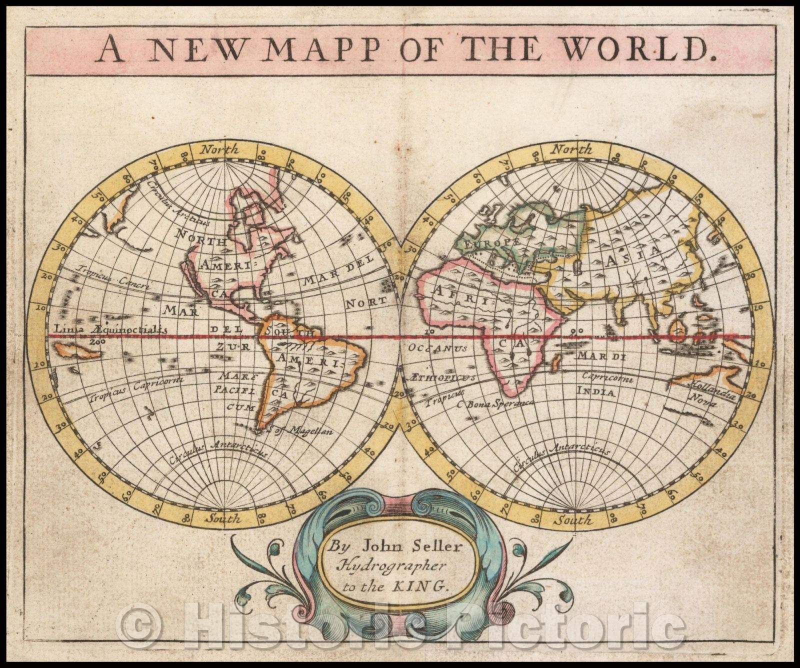 Historic Map - A New Mapp of the World, 1684, John Seller - Vintage Wa ...