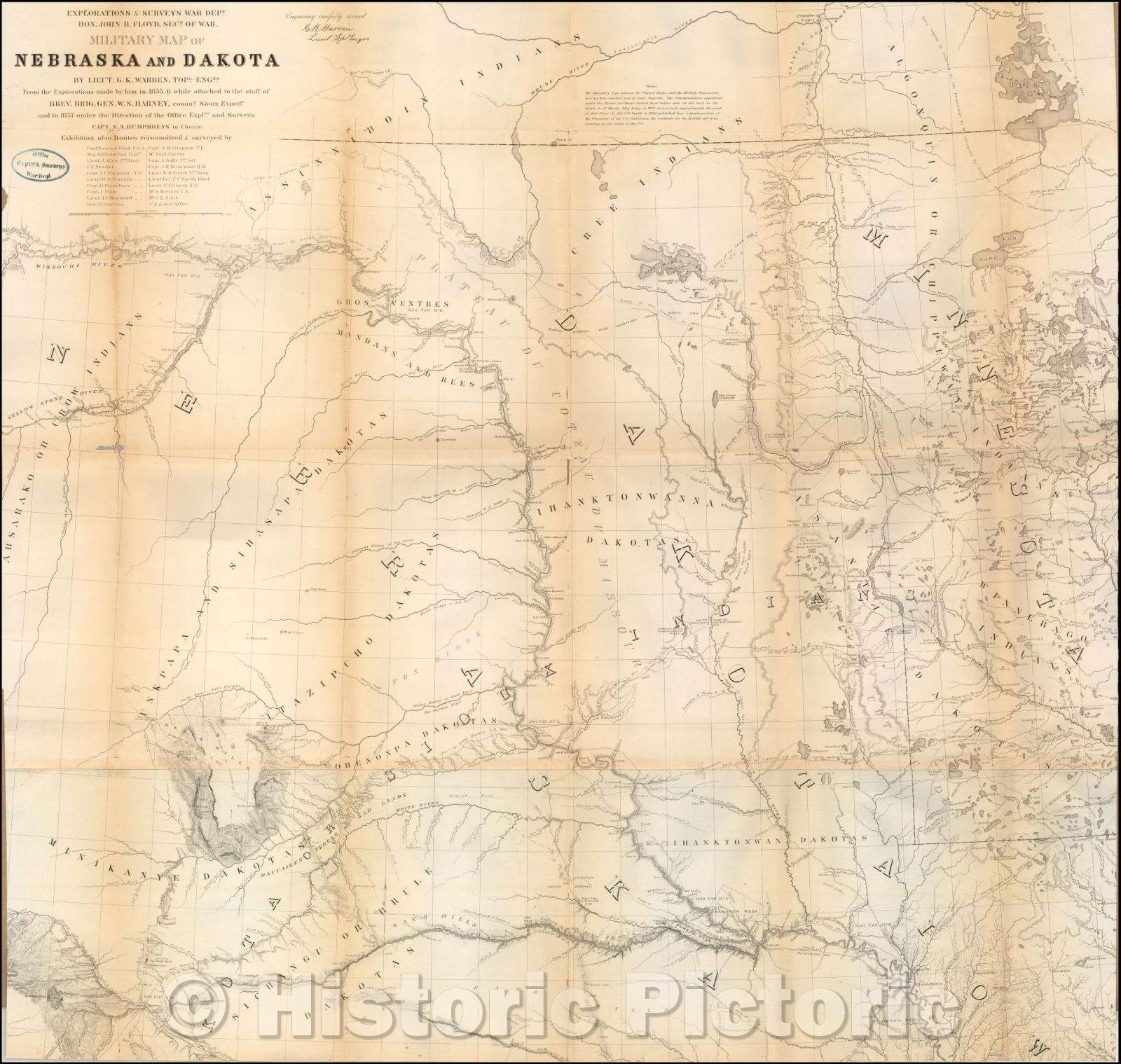Historic Map - Military Map of Nebraska and Dakota, 1858, G.K. Warren ...