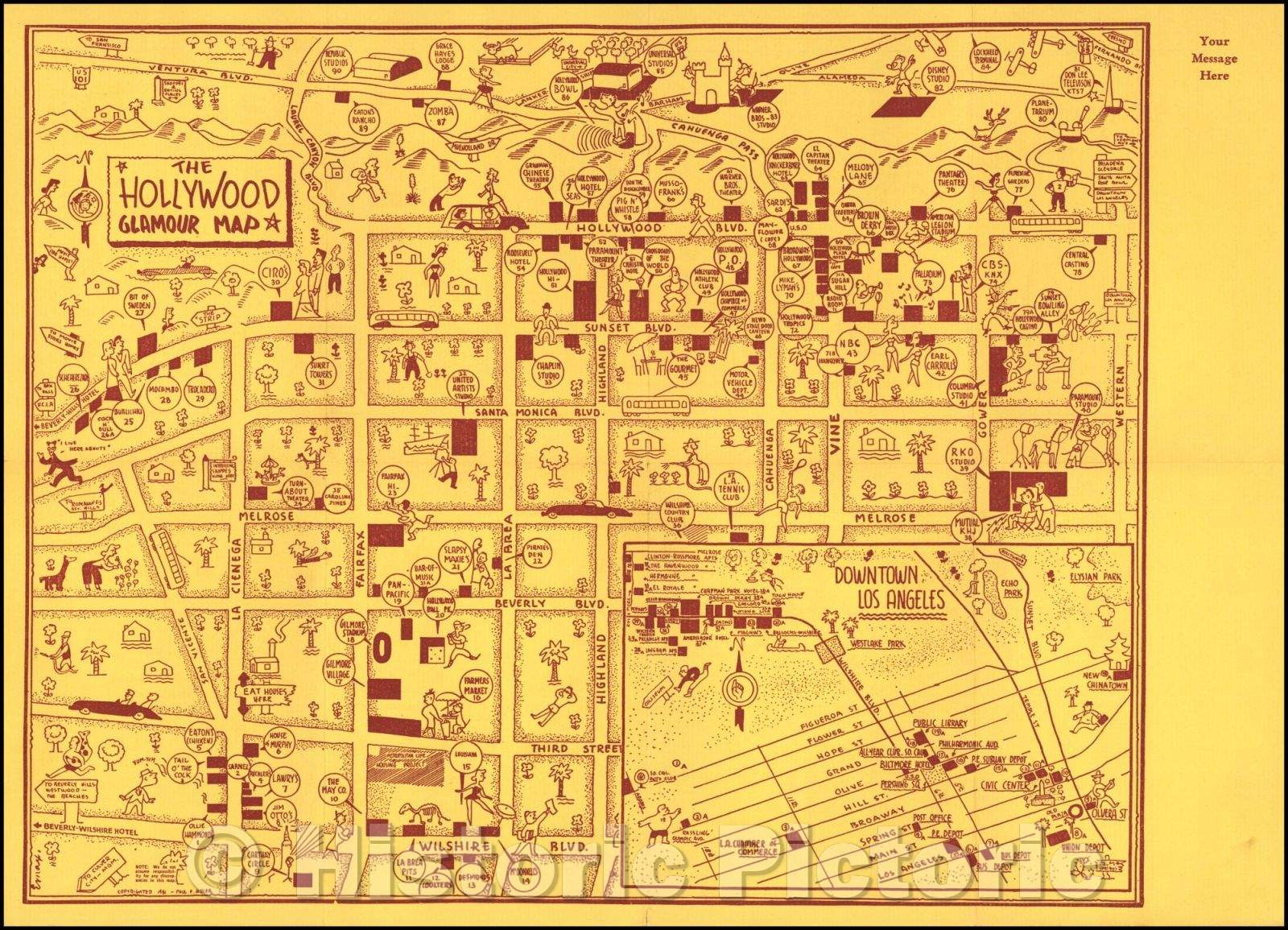 Historic Map - The Hollywood Glamour Map, 1941, Paul F. Adler - Vintag ...