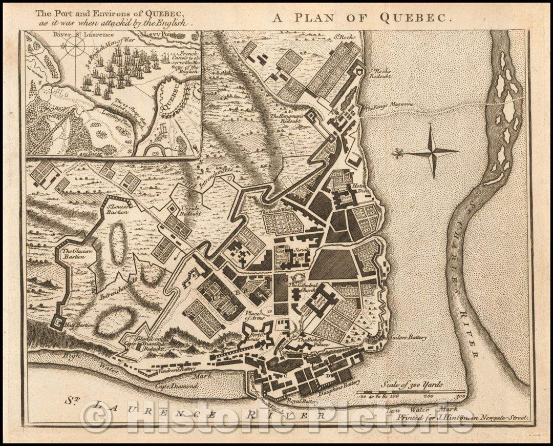 Historic Map - A Plan of Quebec, 1759, Universal Magazine - Vintage Wa ...
