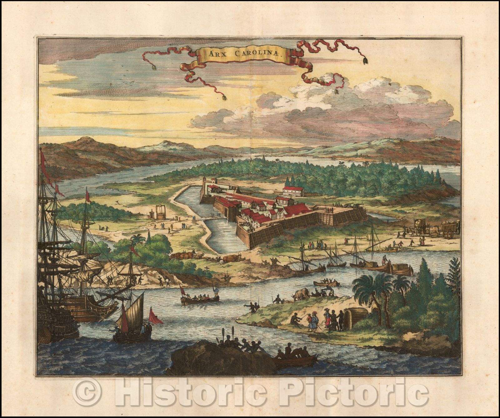 Historic Map - Arx Carolina (Fort Caroline on the St. Johns River), 16 ...