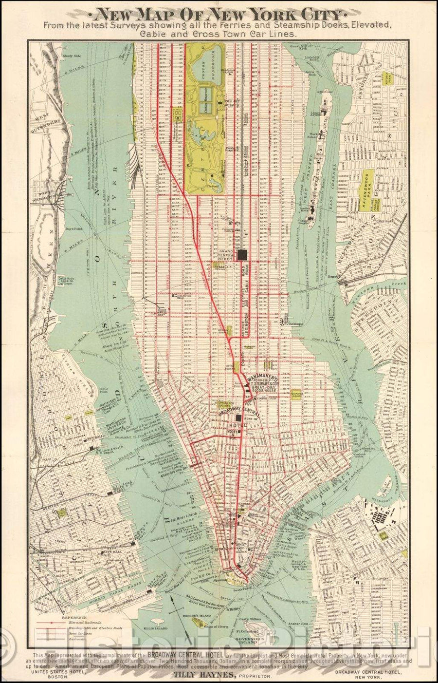 Historic Map - New Map of New York City From the latest Surveys showin ...