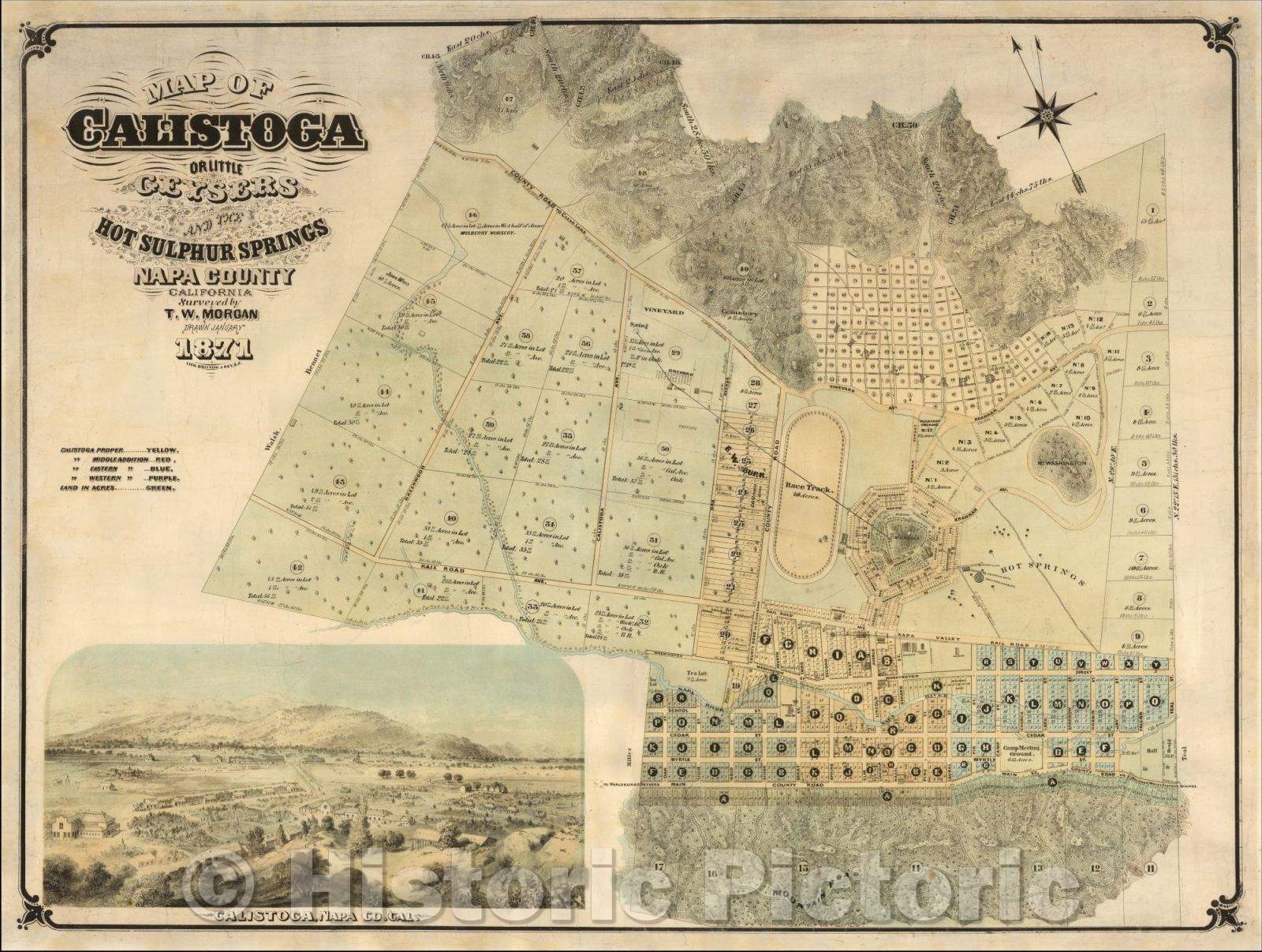 Calistoga Hot Springs 1871 Cadastral Map Print | Historic Pictoric