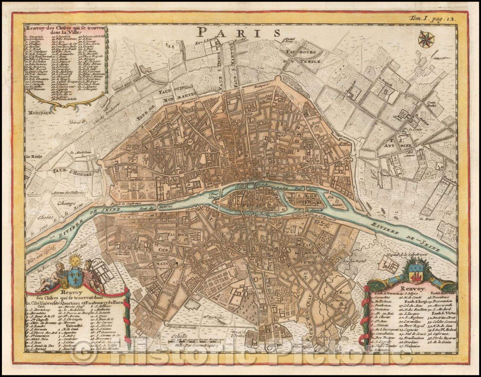 Historic Map - Paris, France, 1700, Nicolas de Fer - Vintage Wall Art ...