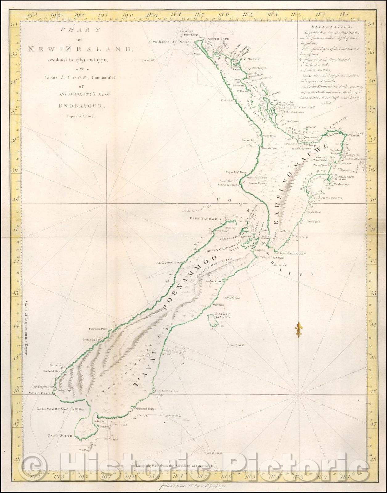 Historic Map - Chart of New-Zealand, explored in 1769 and 1770, 1773 ...