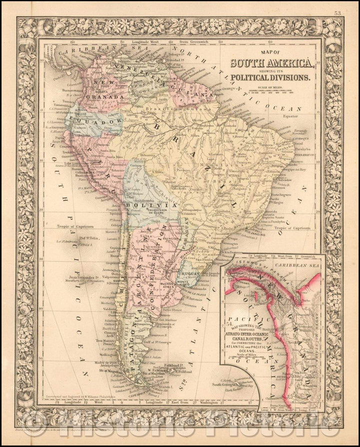 Historic Map - Map Of South America, Showing Its Political Divisions ...