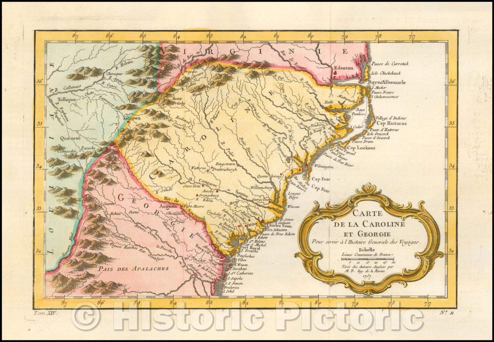 Historic Map - Carte De La Caroline Et Georgie, 1757, Jacques Nicolas ...