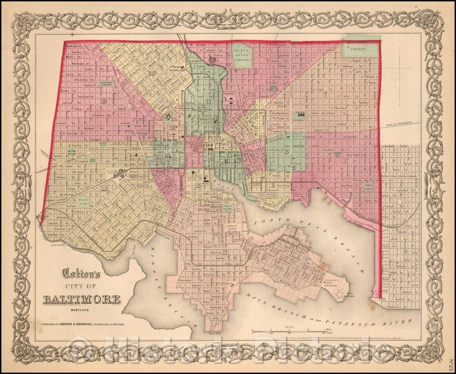Historic Map - City of Baltimore Maryland, 1860, Joseph Hutchins Colto ...