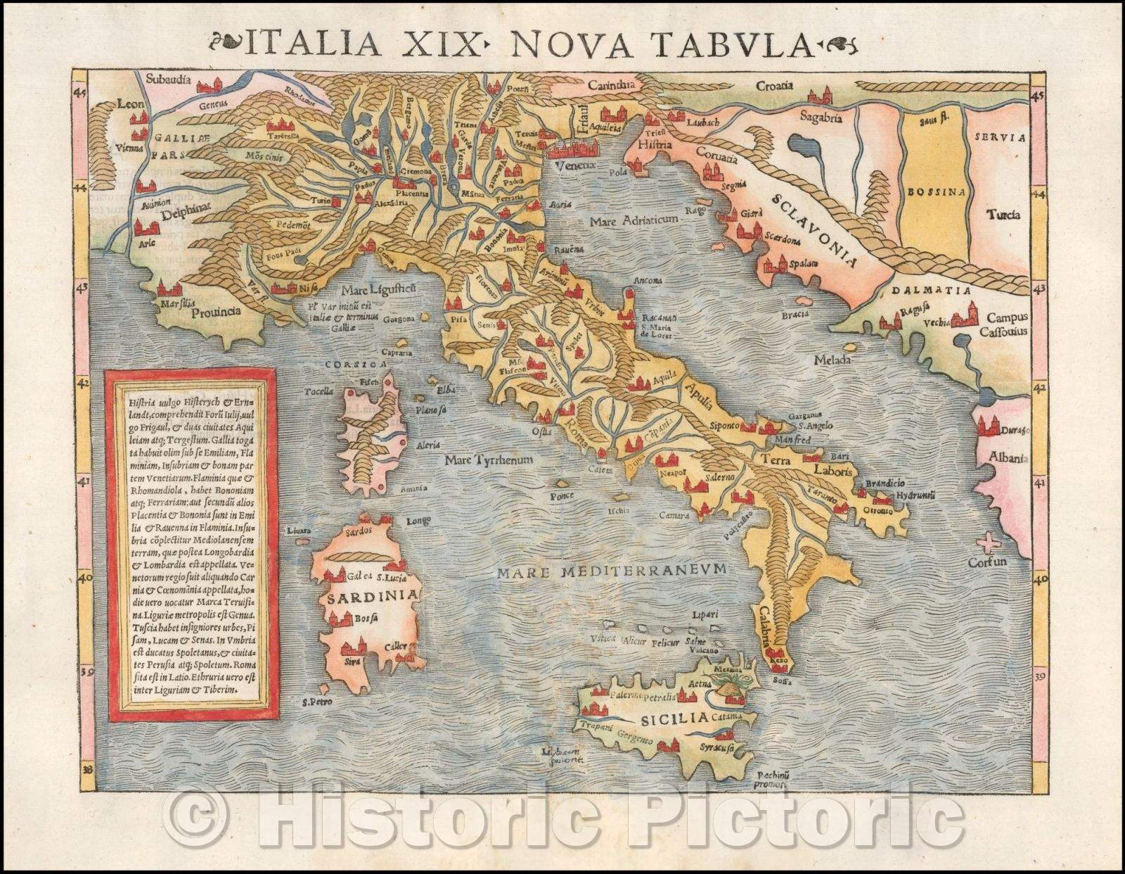 Historic Map - Italia XIX Nova Tabula, 1545, Sebastian M?nster - Vinta ...