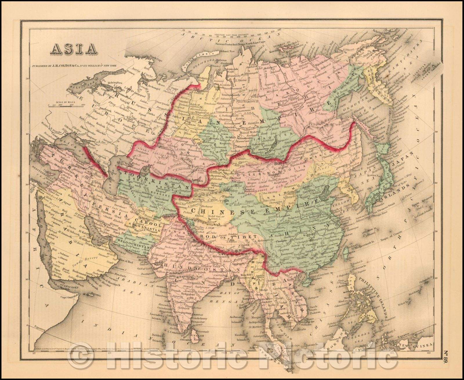 Historic Map - Asia, 1860, Joseph Hutchins Colton - Vintage Wall Art ...