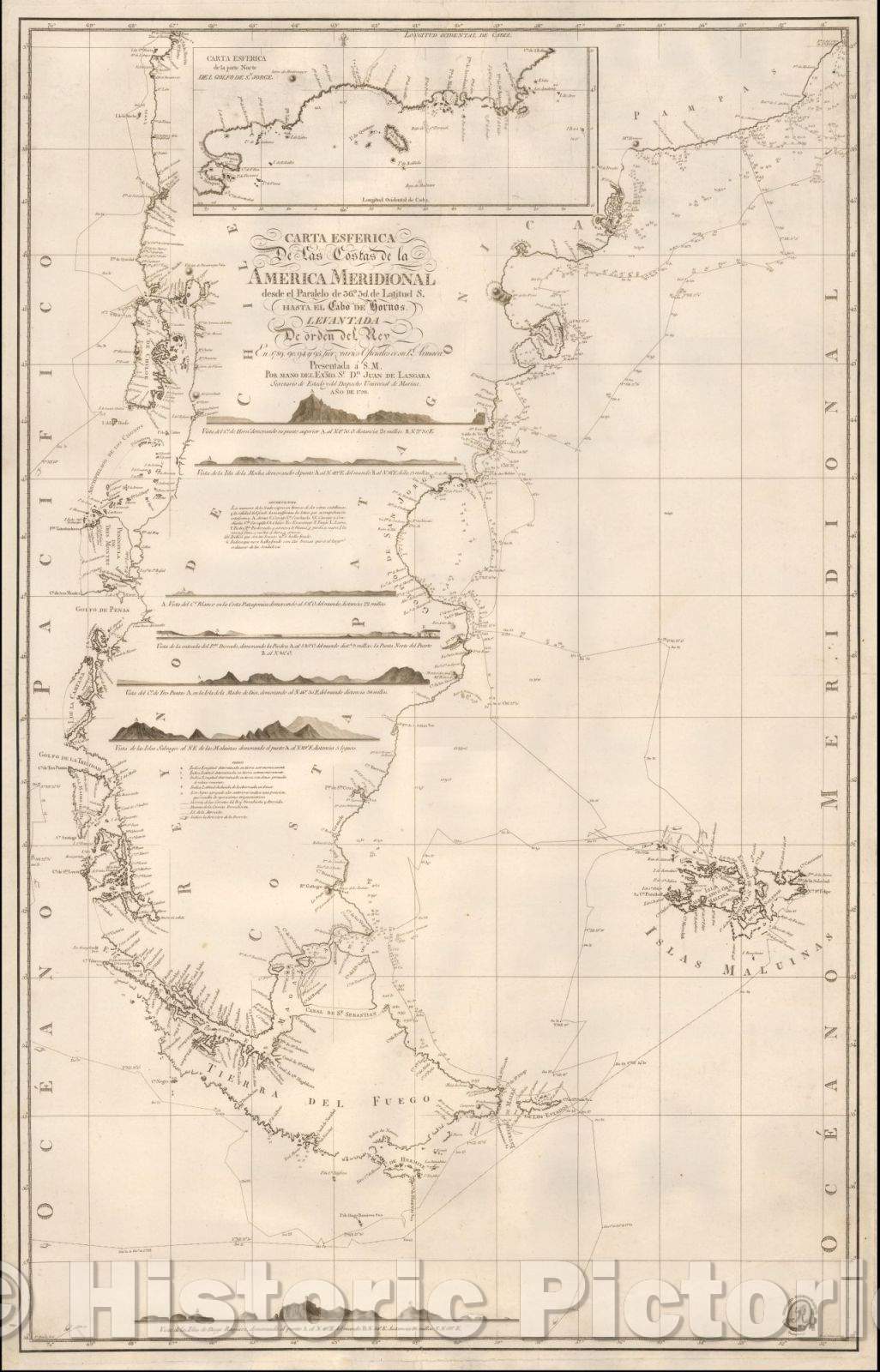 Historic Map - Carta Esferica De Las Costas de la America Meridional d ...