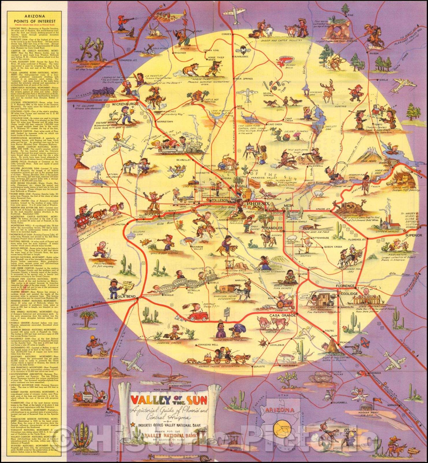 Historic Map - Valley of the Sun A Pictorial Guide of Phoenix and Cent ...