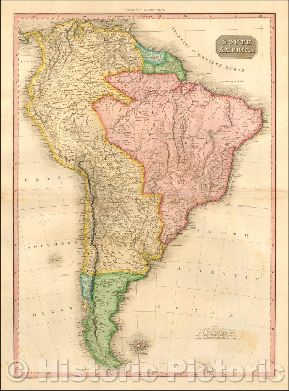 Historic Map - South America, 1815, John Pinkerton - Vintage Wall Art ...