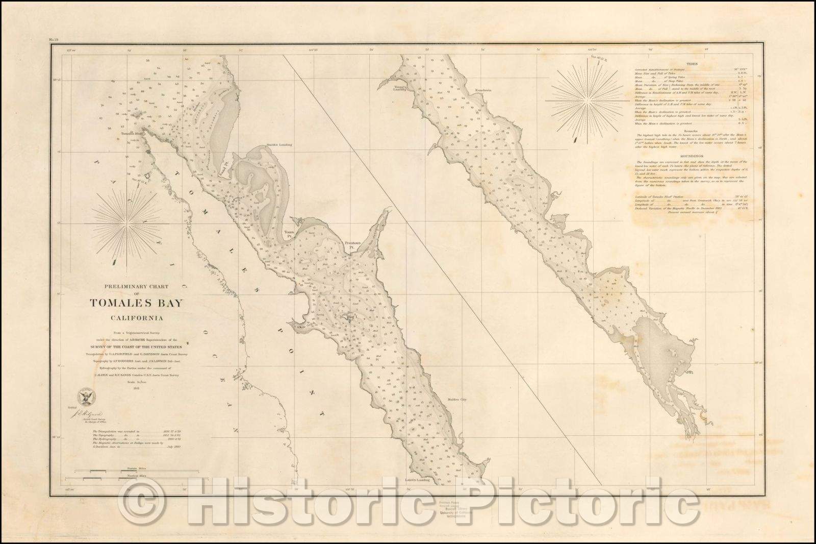 Historic Map - Preliminary Chart of Tomales Bay California, 1861, Unit ...