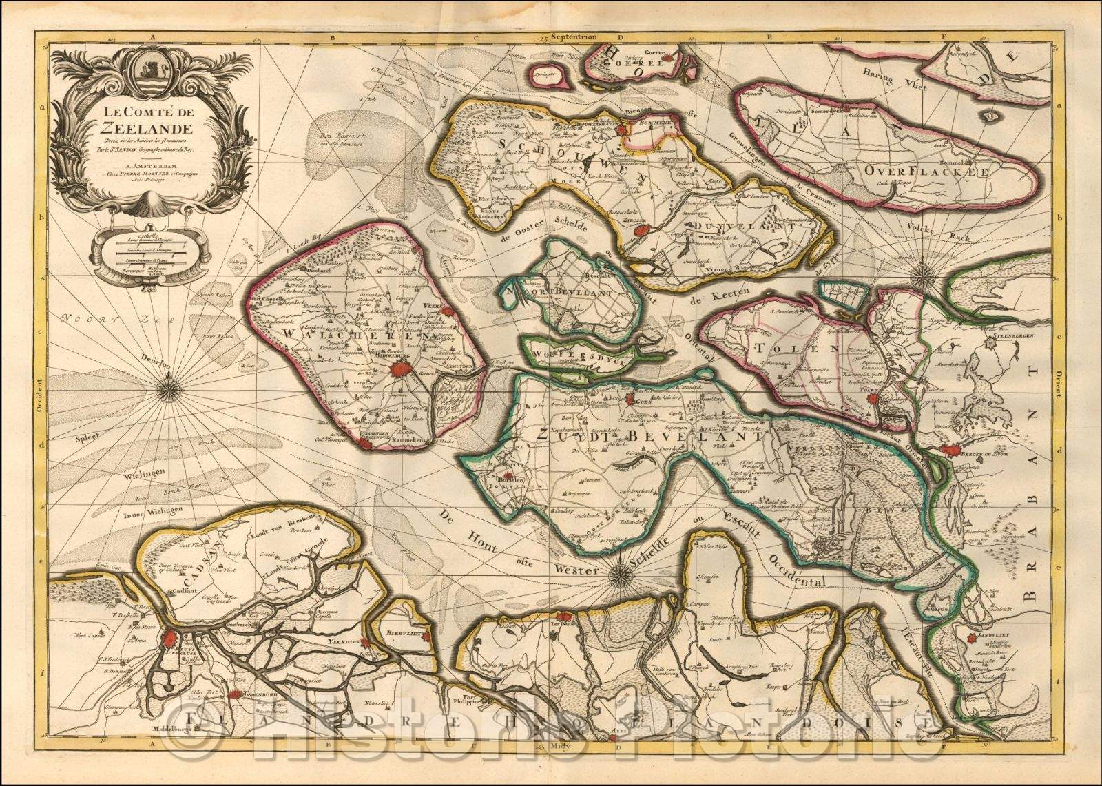 Historic Map - Le Comte De Zeelande / Map of Zeeland, 1700, Pieter Mor ...