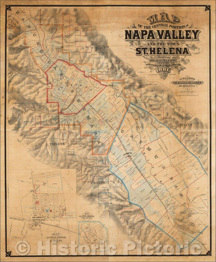Historic Map - Map of the Central Portions of Napa Valley and the Town ...