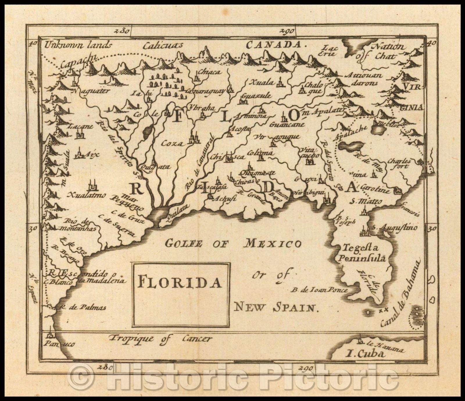 Historic Map - Florida, 1681, Sir Jonas Moore - Vintage Wall Art ...