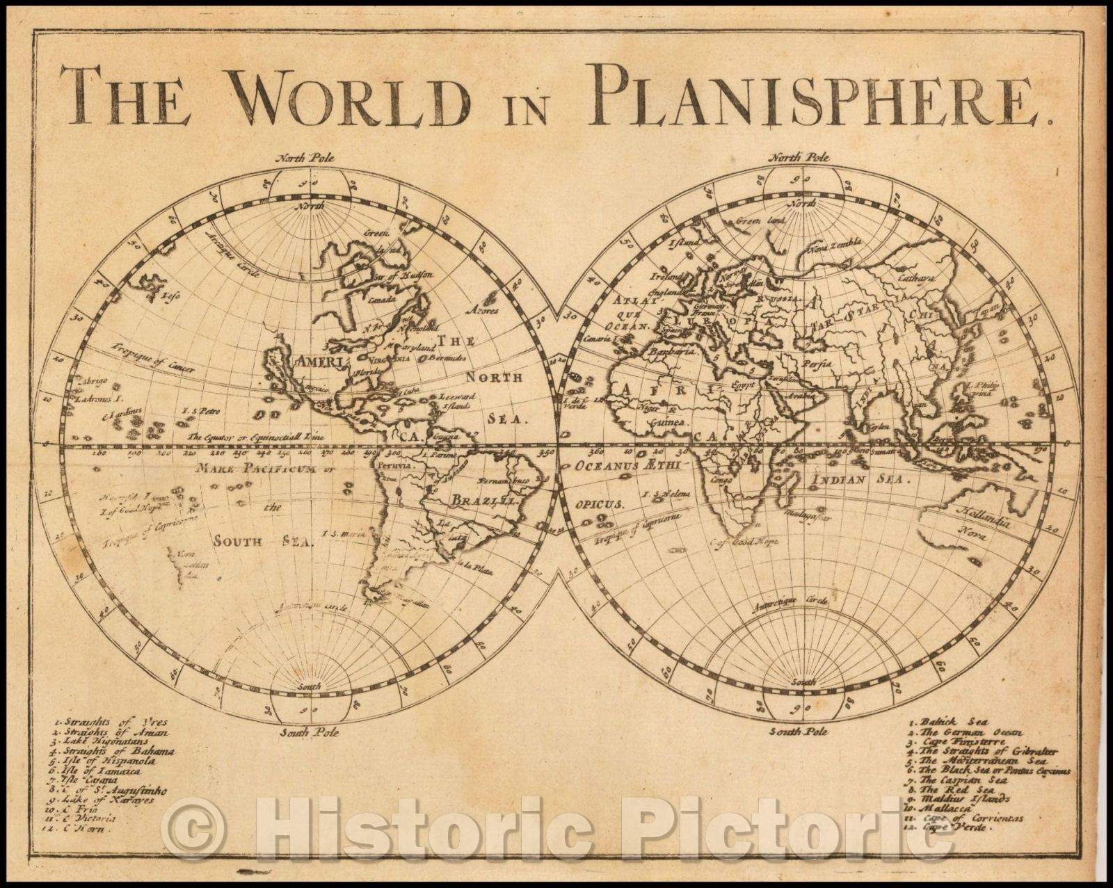 Historic Map - The World in Planisphere, 1681, Sir Jonas Moore - Vinta ...