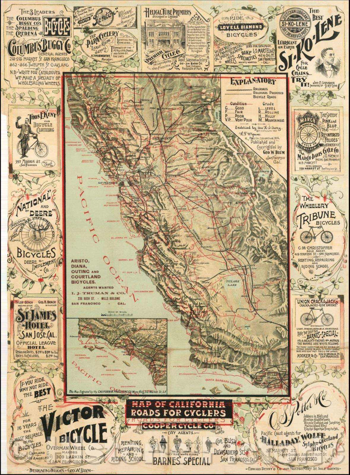 Historic Map - Map of California Roads For Cyclers (with Cycling Atlas ...