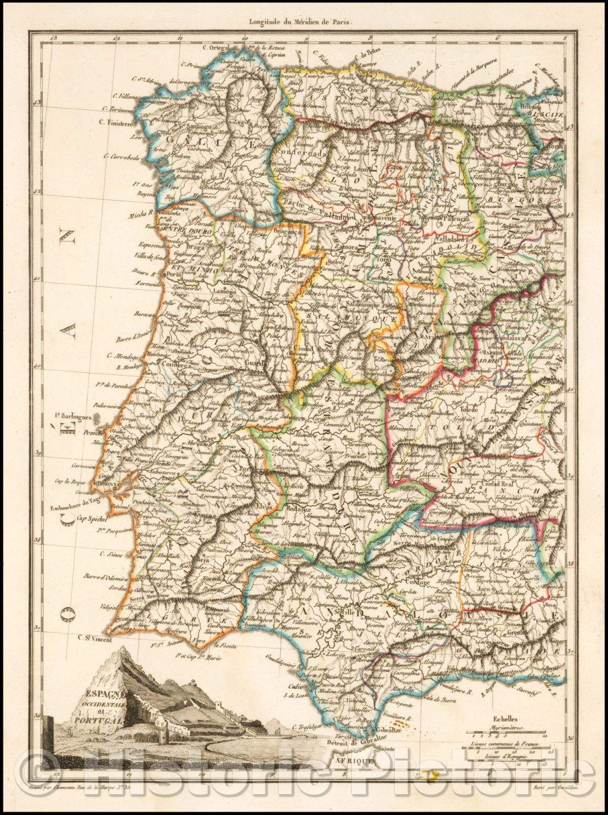 Historic Map - Espagne Occidentale et Portugal/Western Spain and Portu ...