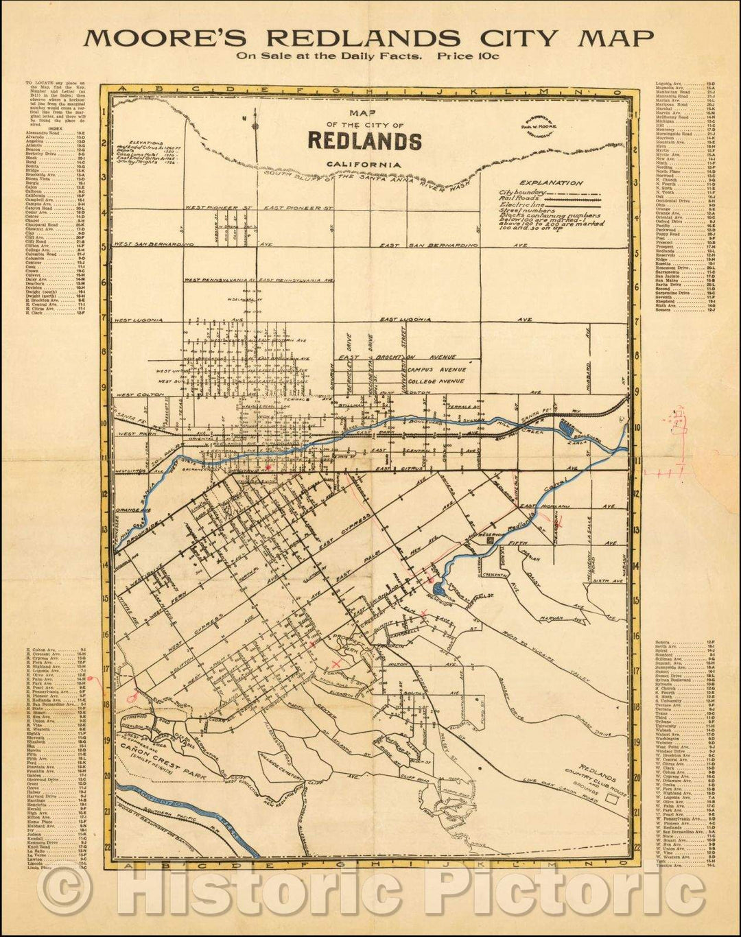 Historic Map - Moore's Redlands City Map, 1900, Paul W. Moore - Vintag ...
