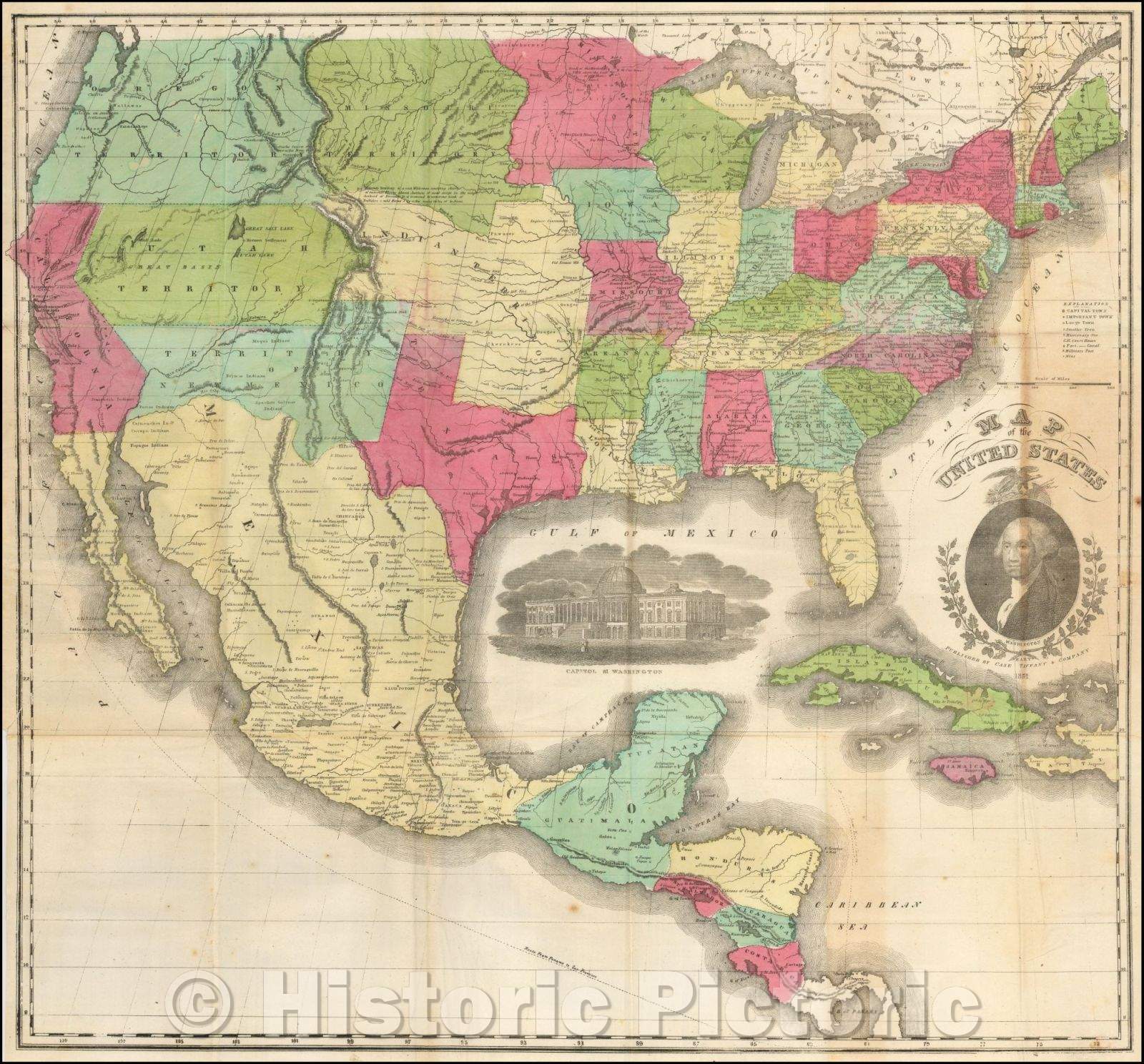 Historic Map - Map of the United States, 1851, Case, Tiffany & Co. - V ...