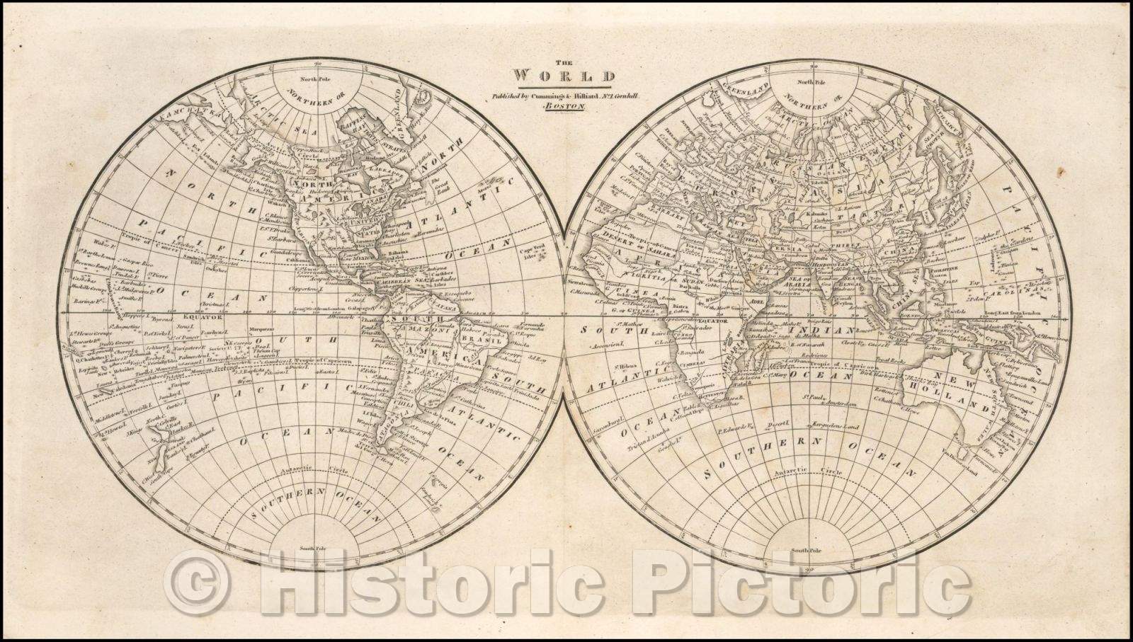 Historic Map - The World, 1820, Cummings & Hilliard - Vintage Wall Art ...
