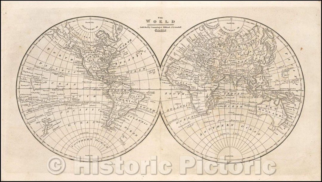 Historic Map - The World, 1820, Cummings & Hilliard - Vintage Wall Art ...