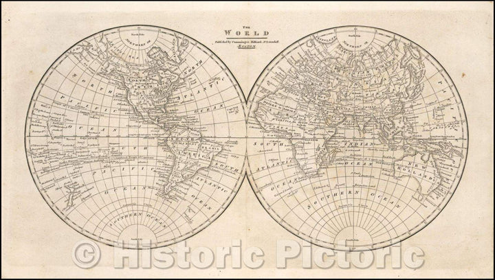 Historic Map - The World, 1820, Cummings & Hilliard - Vintage Wall Art ...