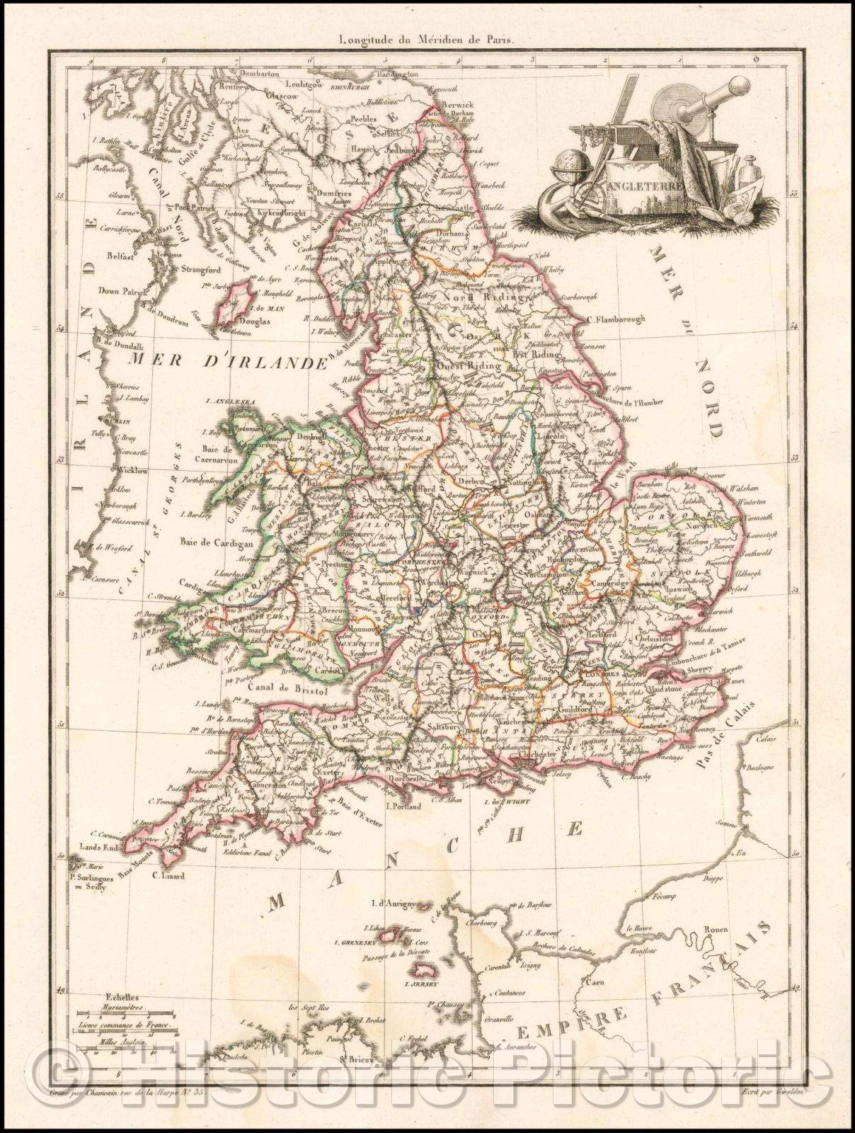 Historic Map - Angleterre, 1812, Conrad Malte-Brun - Vintage Wall Art ...