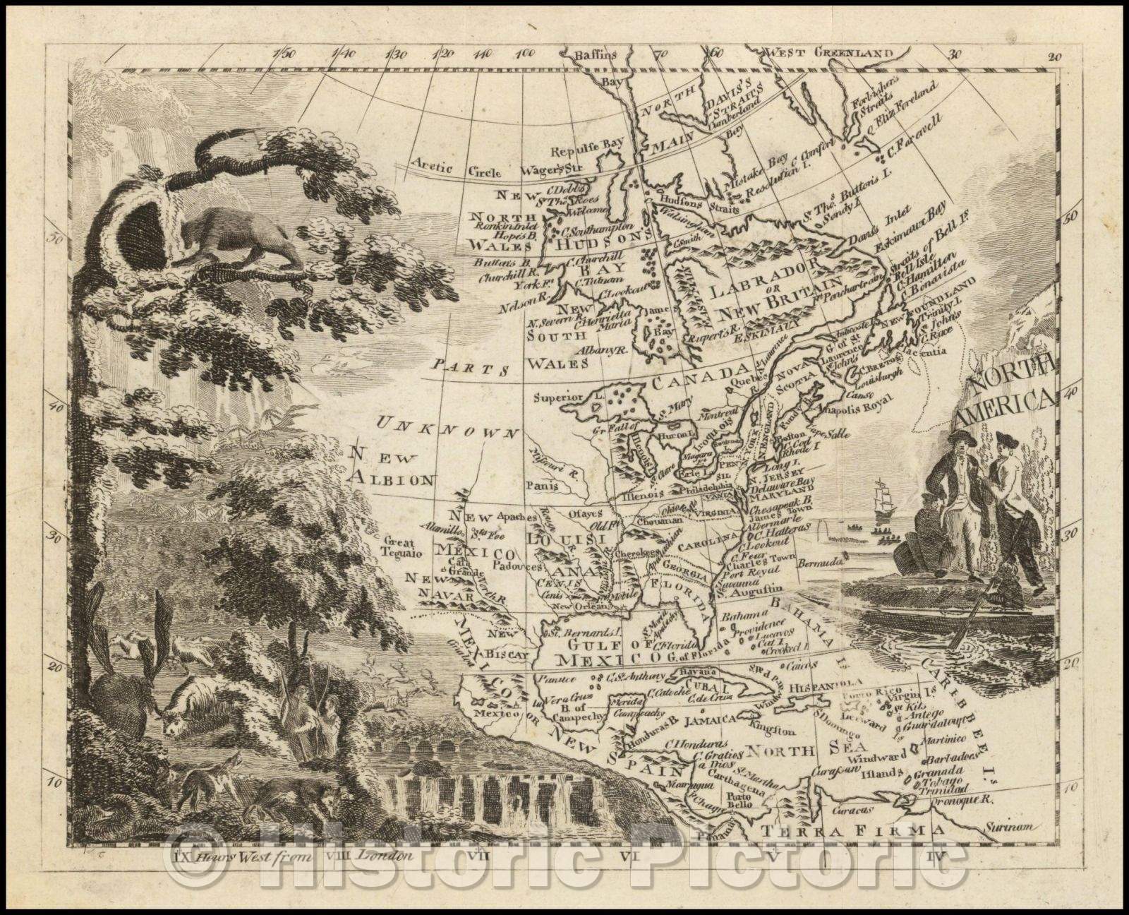 Historic Map - North America, 1785, John Walker - Vintage Wall Art ...