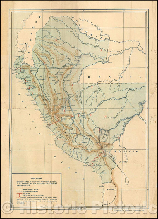 Historic Map - The Peru Country Sited in the South American Seaside; I ...