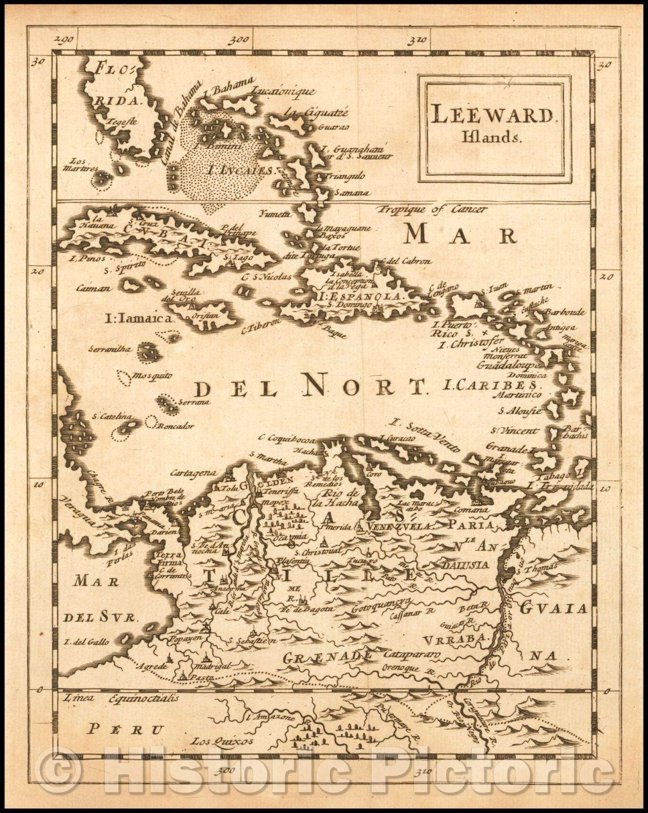 Historic Map - Leeward Islands, 1681, Sir Jonas Moore - Vintage Wall A ...
