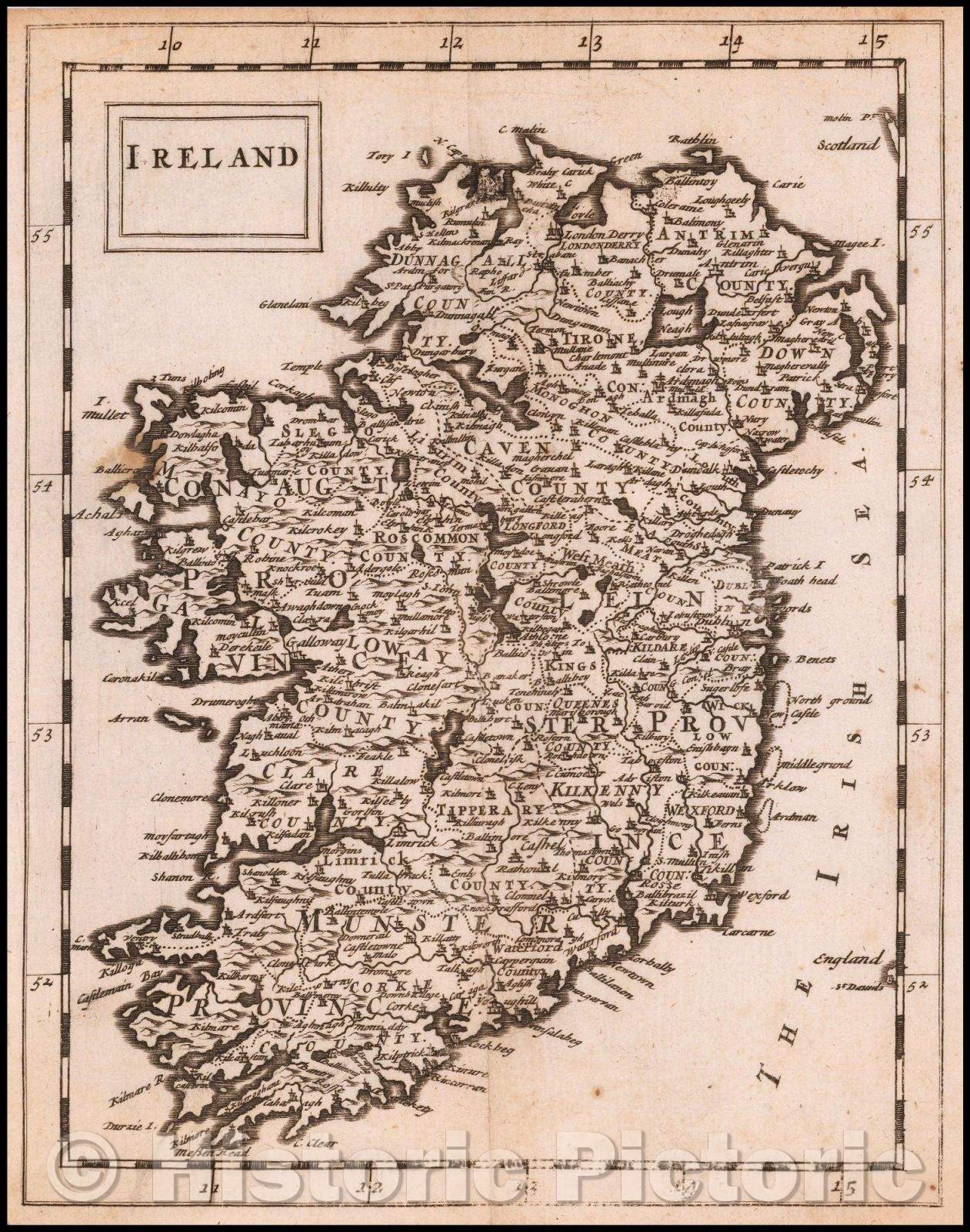 Historic Map - Ireland, 1681, Sir Jonas Moore - Vintage Wall Art ...