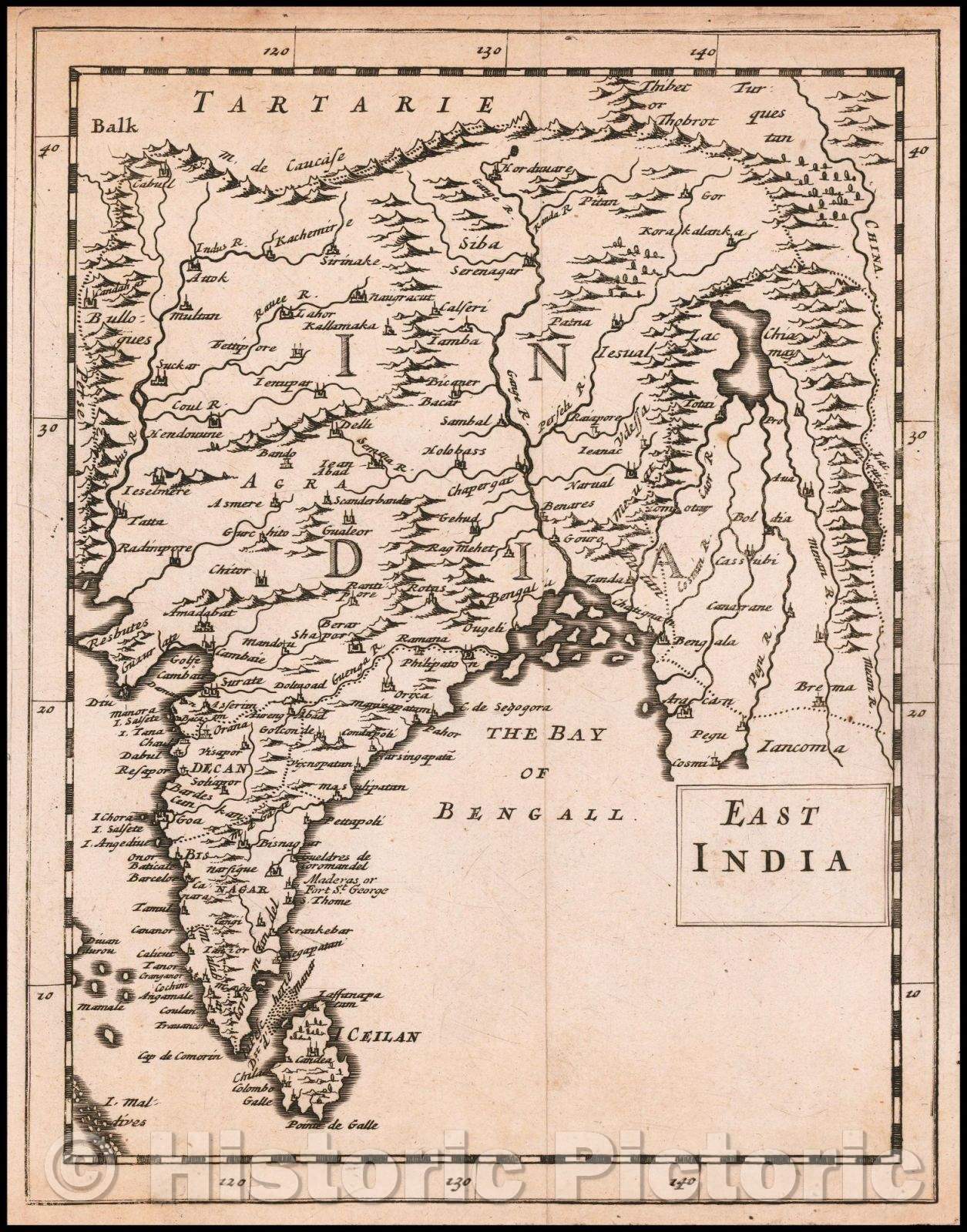 Historic Map - East India, 1681, Sir Jonas Moore - Vintage Wall Art ...