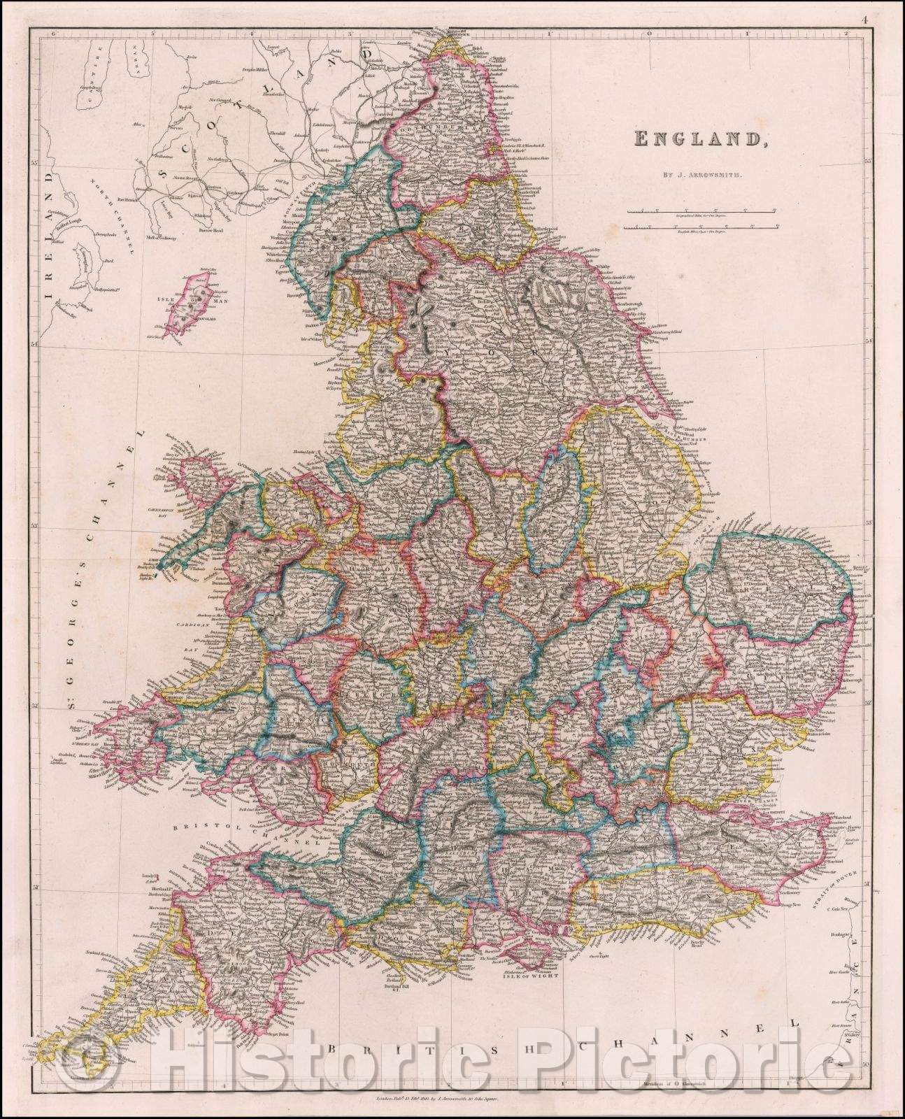 Historic Map - England. By. J. Arrowsmith, 1842, John Arrowsmith - Vin ...