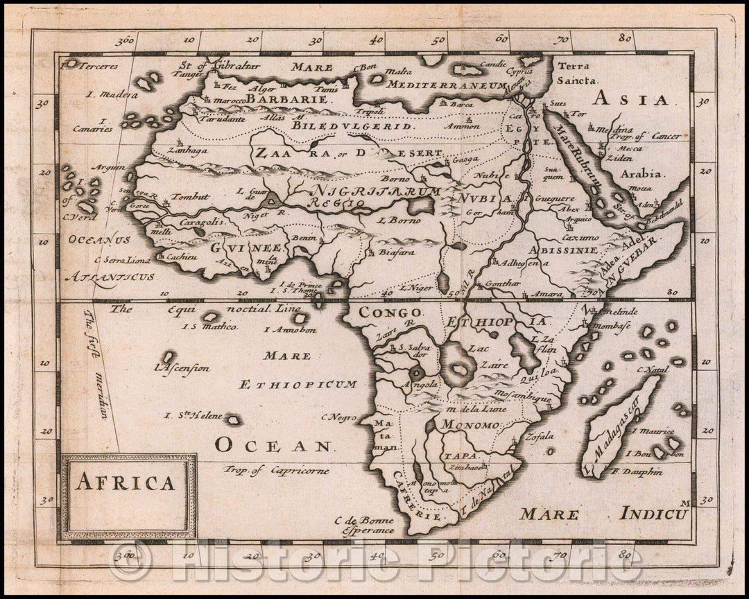 Historic Map - Africa, 1681, Sir Jonas Moore - Vintage Wall Art ...