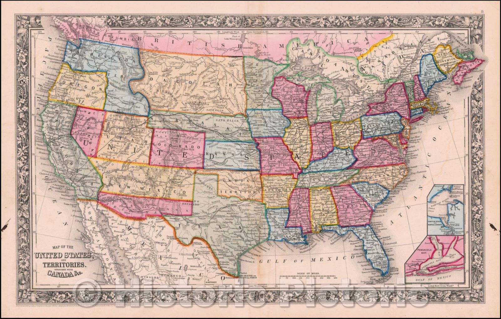 Historic Map - Map of the United States And Territories, Together with ...